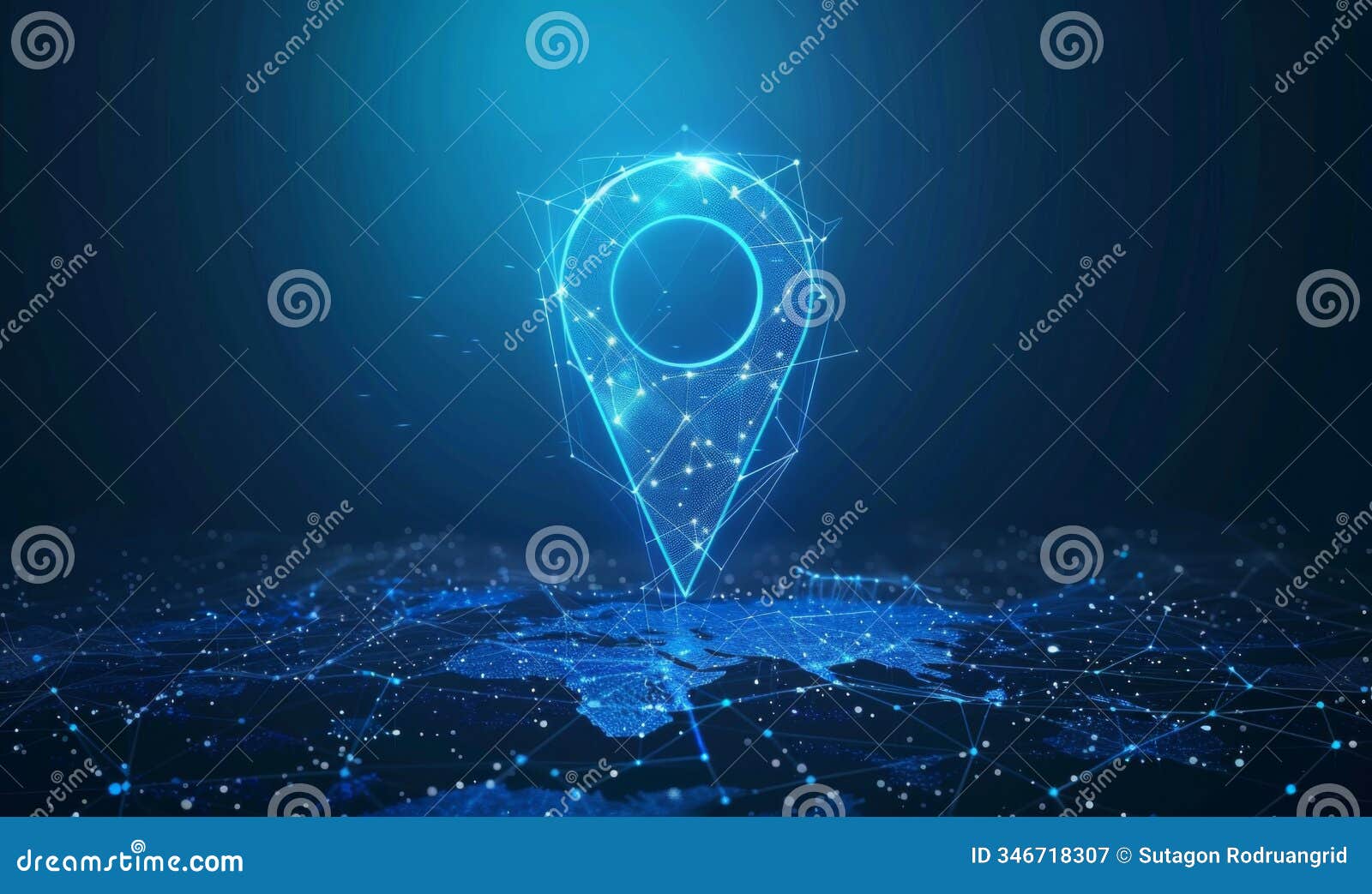 Gps, Location Sign in Futuristic Abstract Style on Blue Background. Gps ...