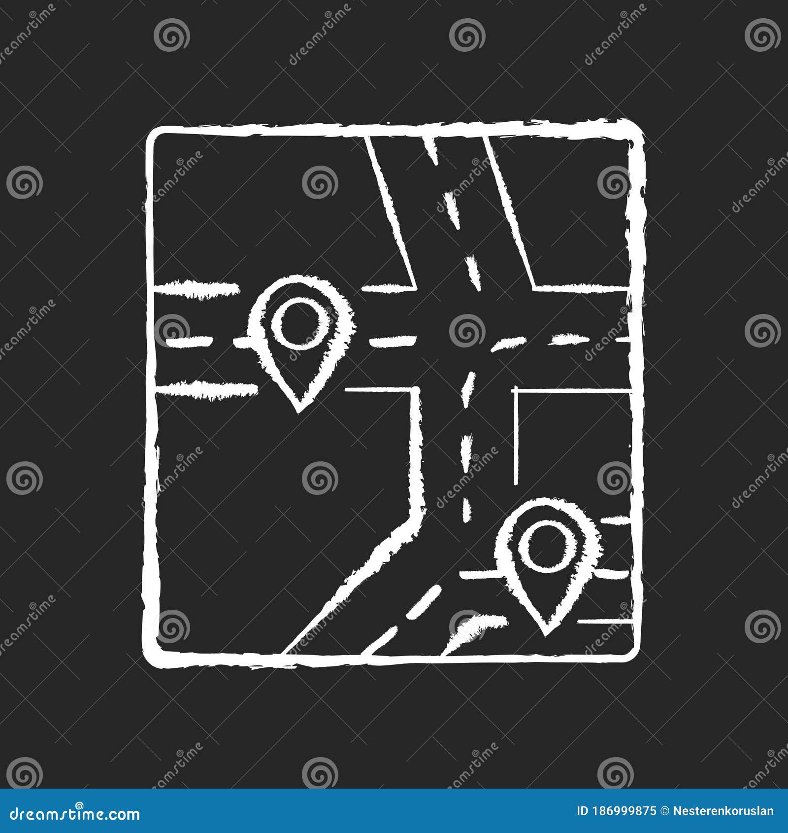 GPS Map Chalk White Icon on Black Background Stock Vector ...