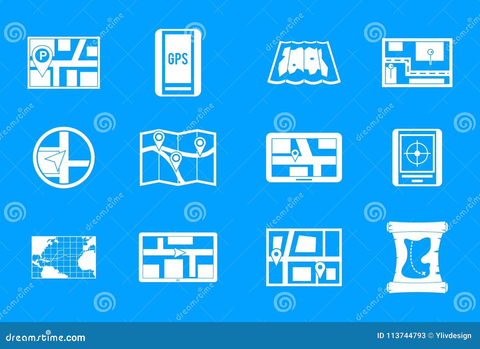 Gps Map Icon Blue Set Vector Stock Vector - Illustration of element ...