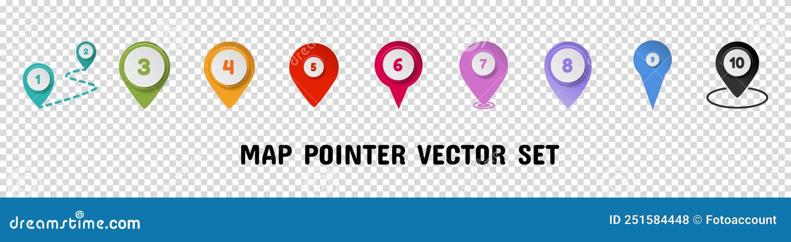 GPS Map Pointer Set - Different Colorful Vector Illustrations Isolated on Transparent Background ...