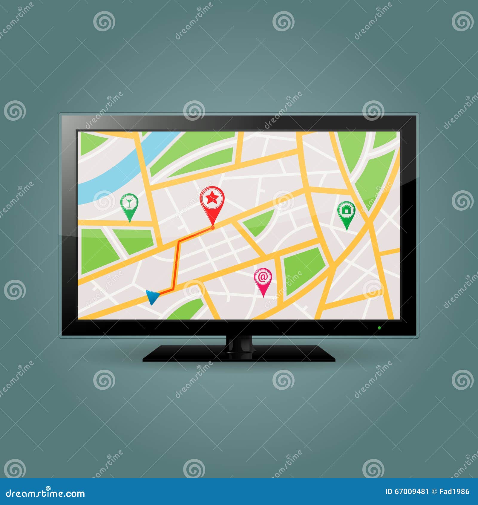 GPS map on TV screen stock vector. Illustration of communication - 67009481