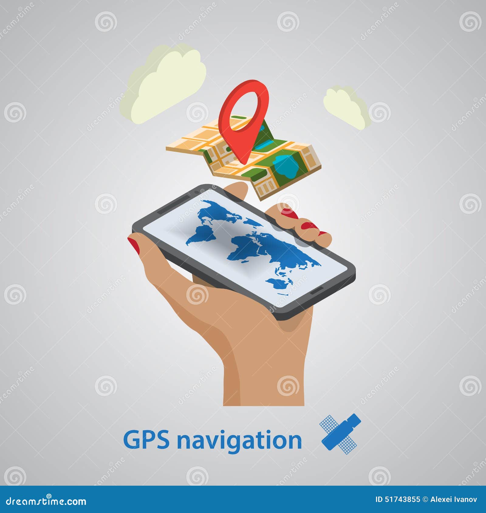 GPS Mobile Navigation with Tablet or Smartphone Stock Vector ...