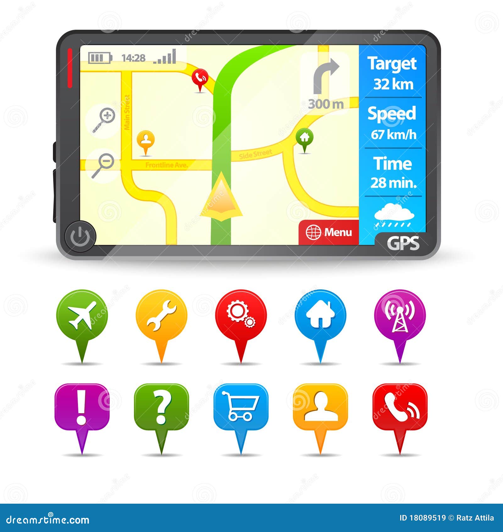 Gps Modernos Com Os Ponteiros Coloridos Do Mapa Ilustração Stock ...