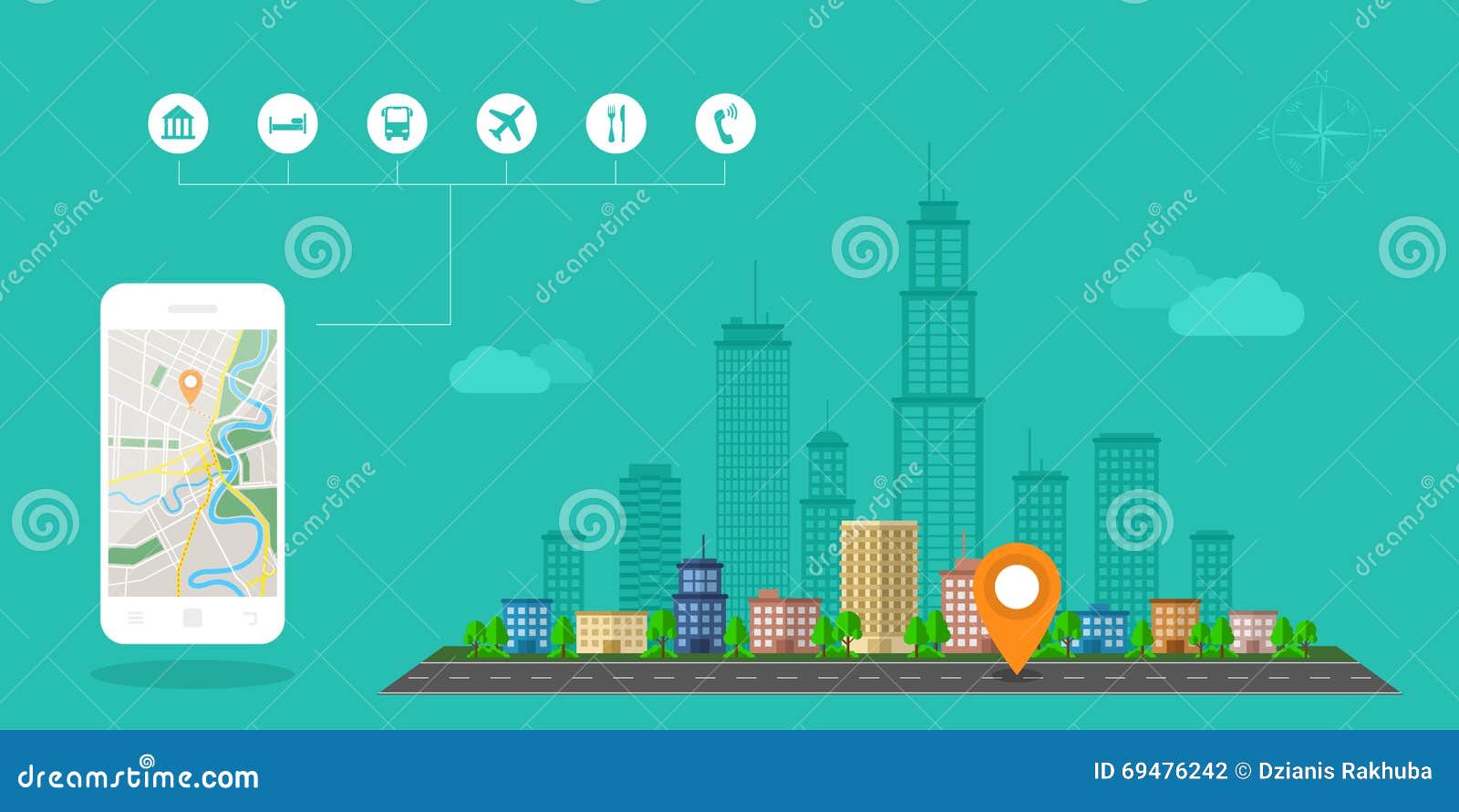 Gps navigation banner stock vector. Illustration of marker - 69476242