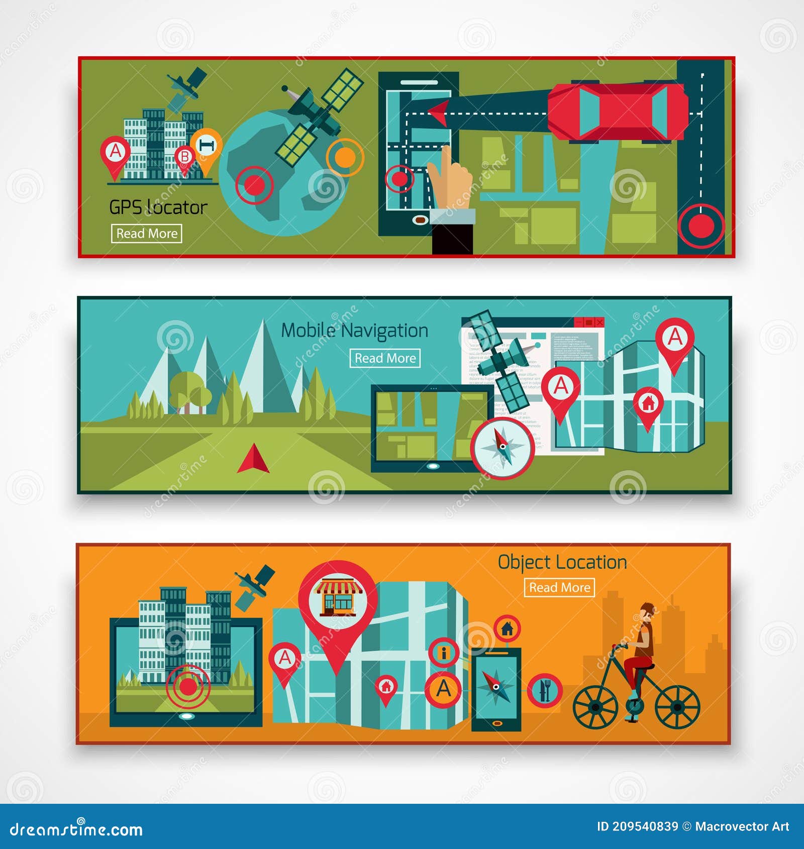 Gps Navigation Banner Set stock vector. Illustration of marker - 209540839