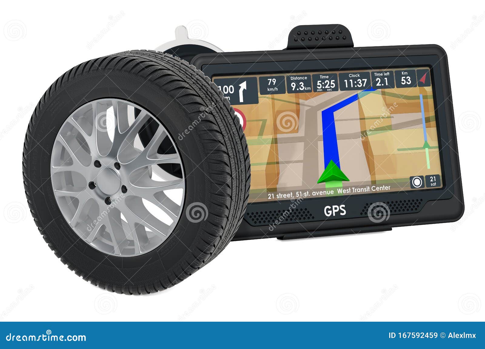 GPS Navigation with Car Wheel, 3D Rendering Stock Illustration ...