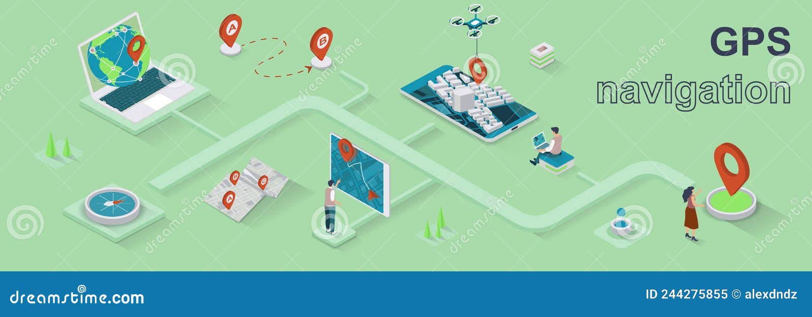 GPS Navigation Concept 3d Isometric Web Banner. Stock Vector ...