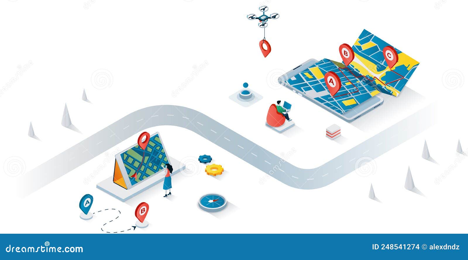 GPS Navigation Concept 3d Isometric Web Banner. Vector Illustration ...