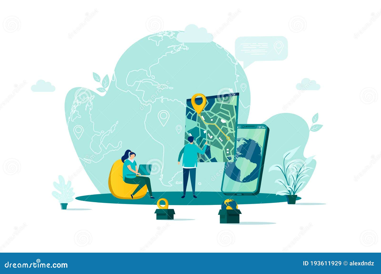 GPS Navigation Concept in Flat Style. Stock Vector - Illustration of ...