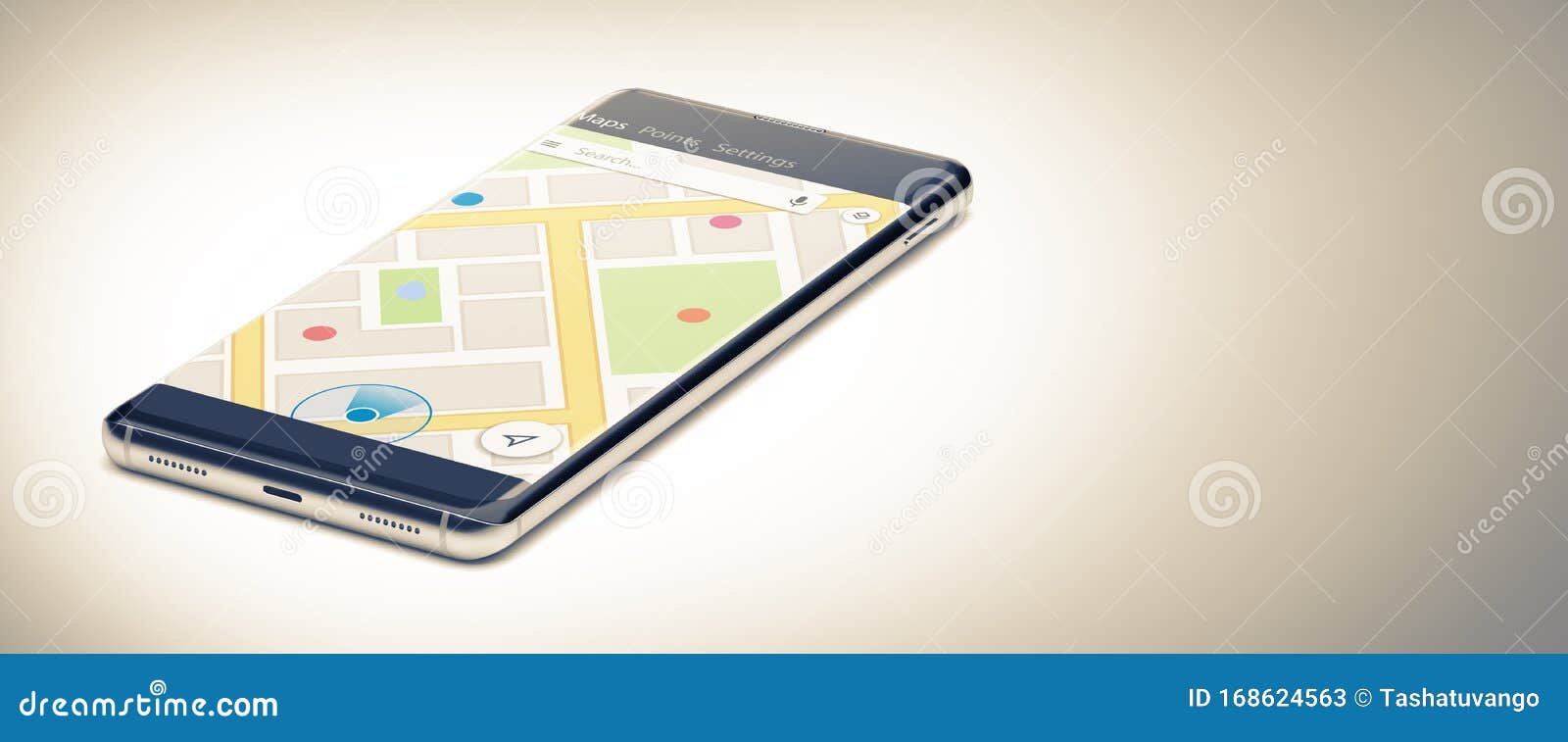 GPS Navigation. a Single Mobile Phone or Smartphone on White Surface ...