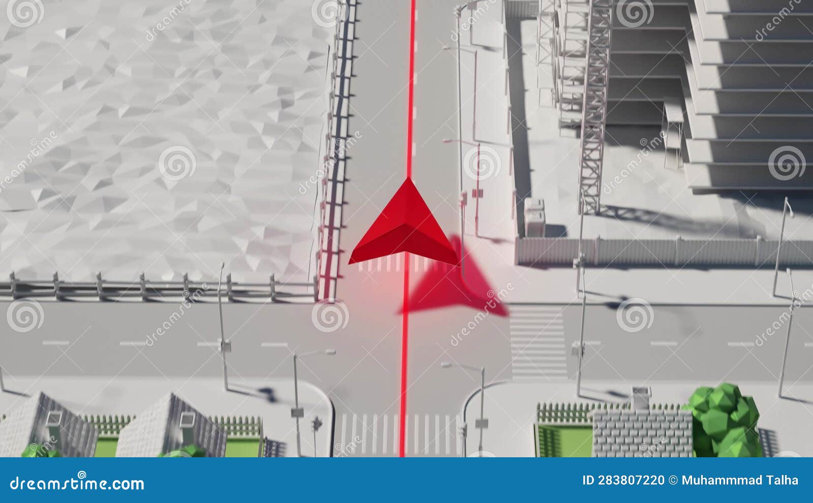 GPS Navigation 3D City Map. the Red Arrow Running Forward Along the ...