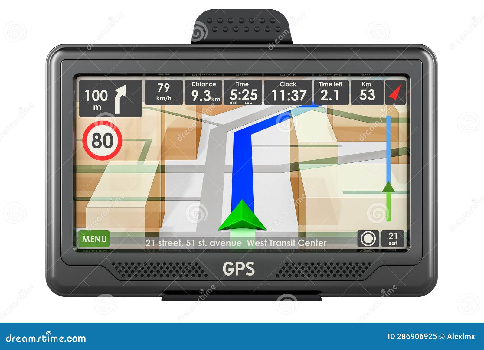 GPS Navigation Device, Front View. 3D Rendering Stock Illustration ...