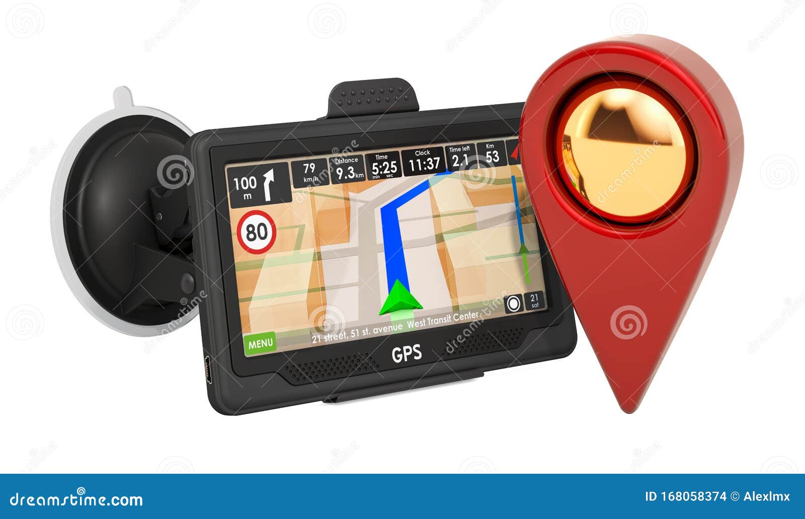 Gps Navigation Device With Map Pointer 3d Rendering Stock Illustration Illustration Of