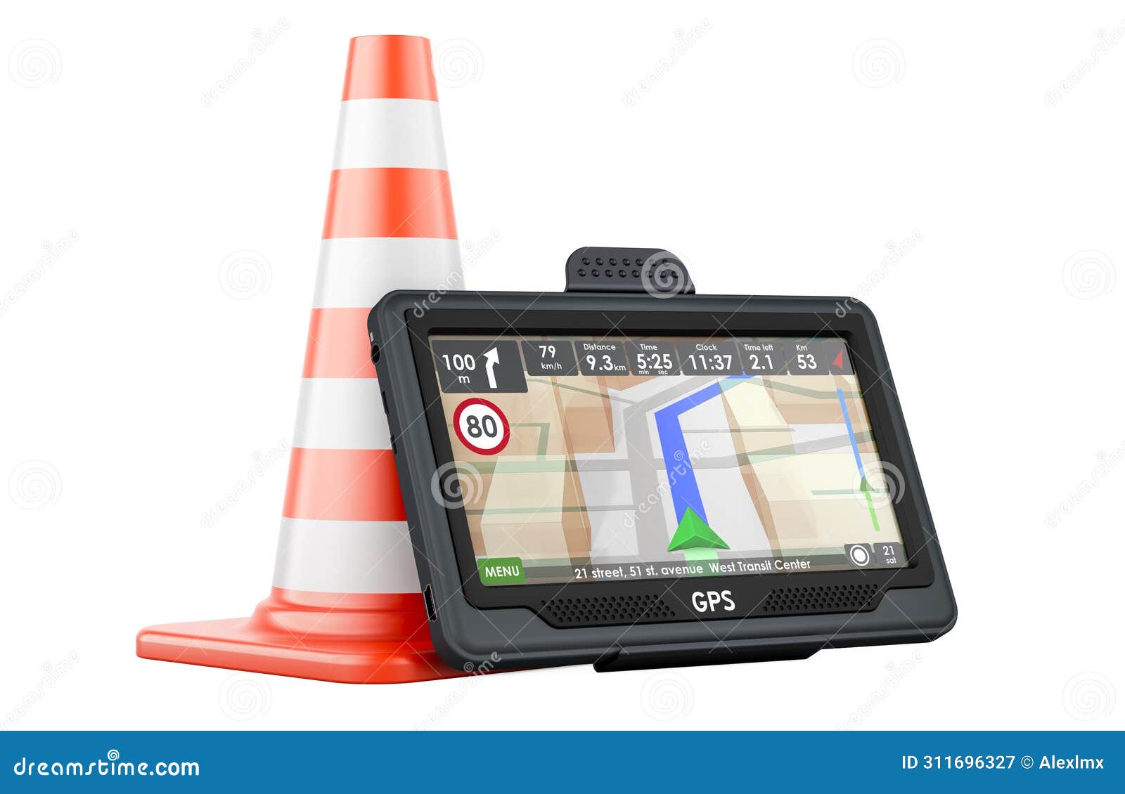 GPS Navigation Device with Traffic Cone, 3D Rendering Stock ...