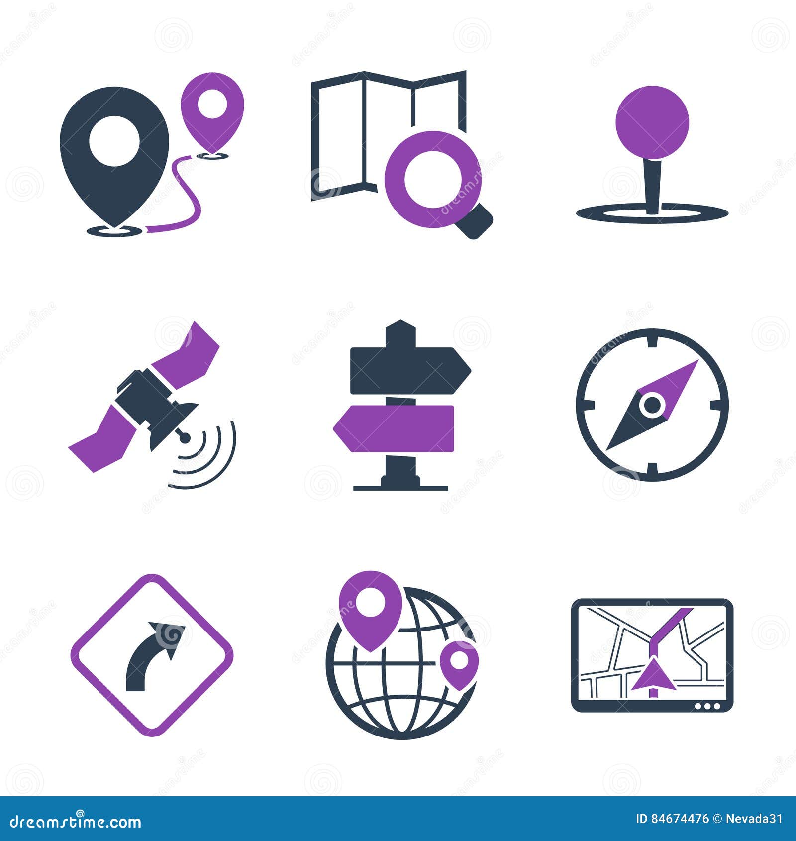 GPS and navigation icons stock illustration. Illustration of crossroads ...