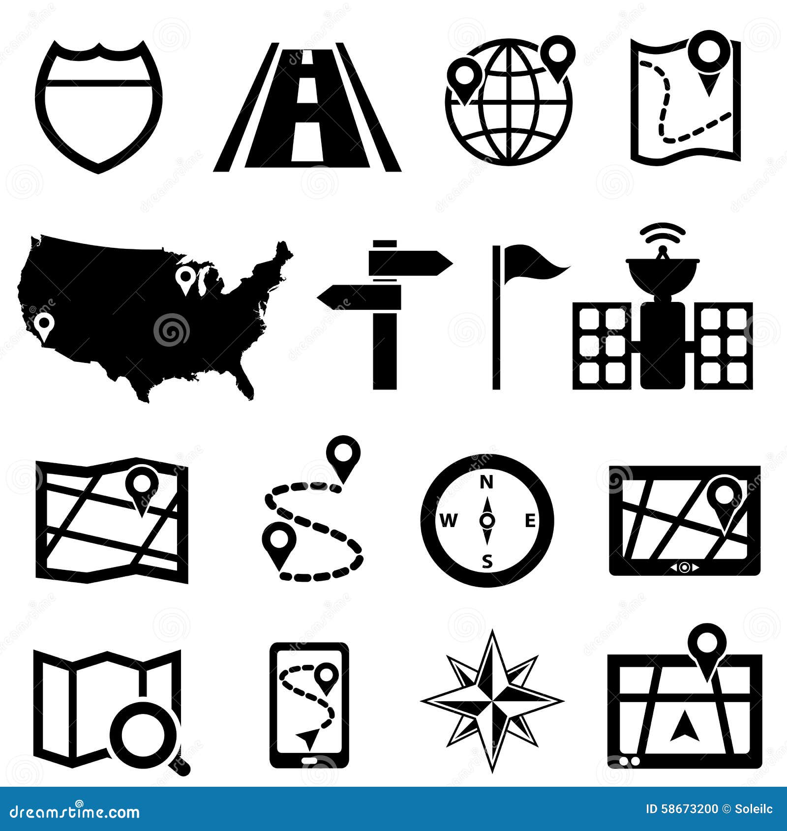GPS and navigation icons stock vector. Illustration of journey - 58673200