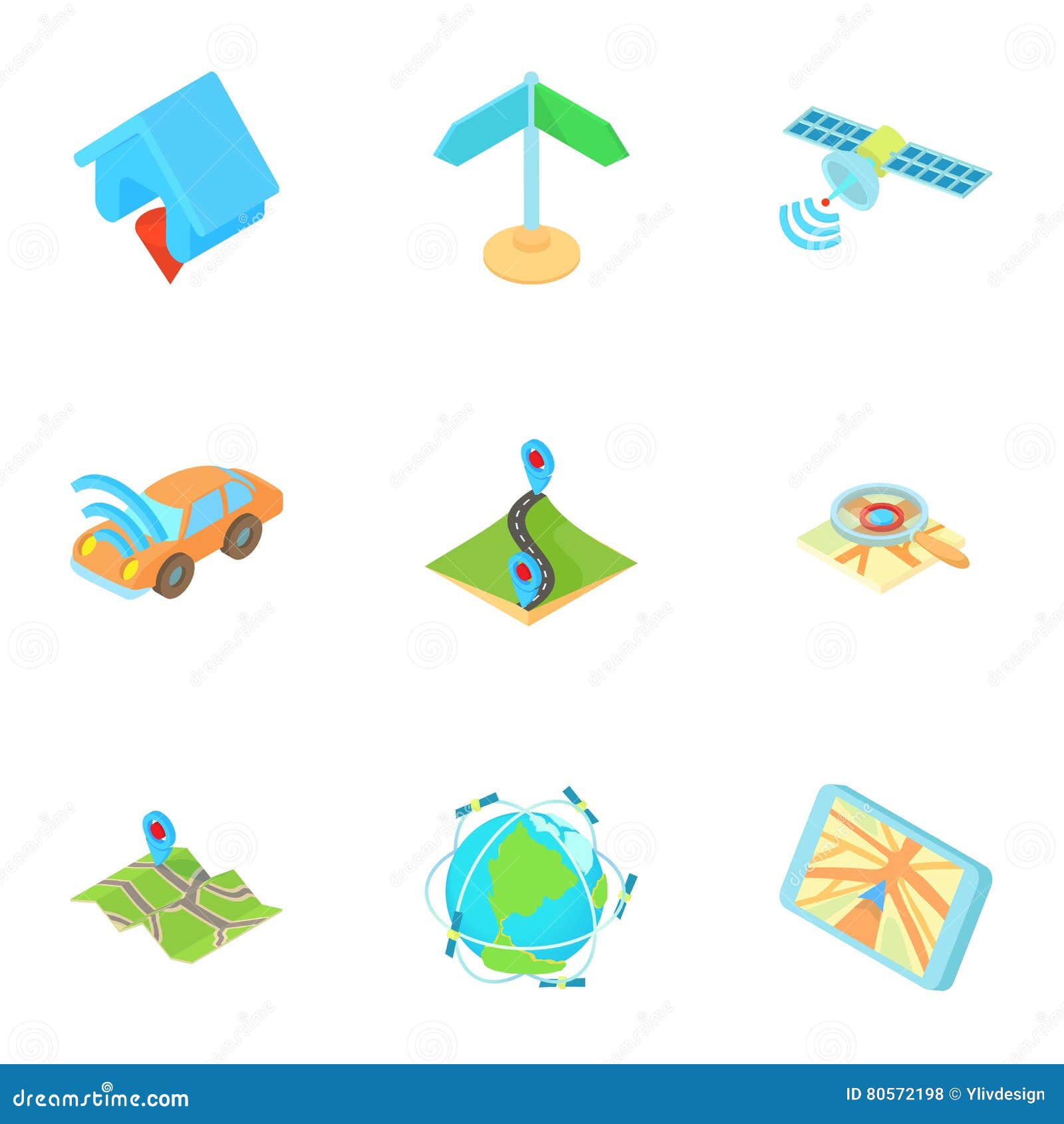 GPS Navigation Icons Set, Cartoon Style Stock Illustration ...