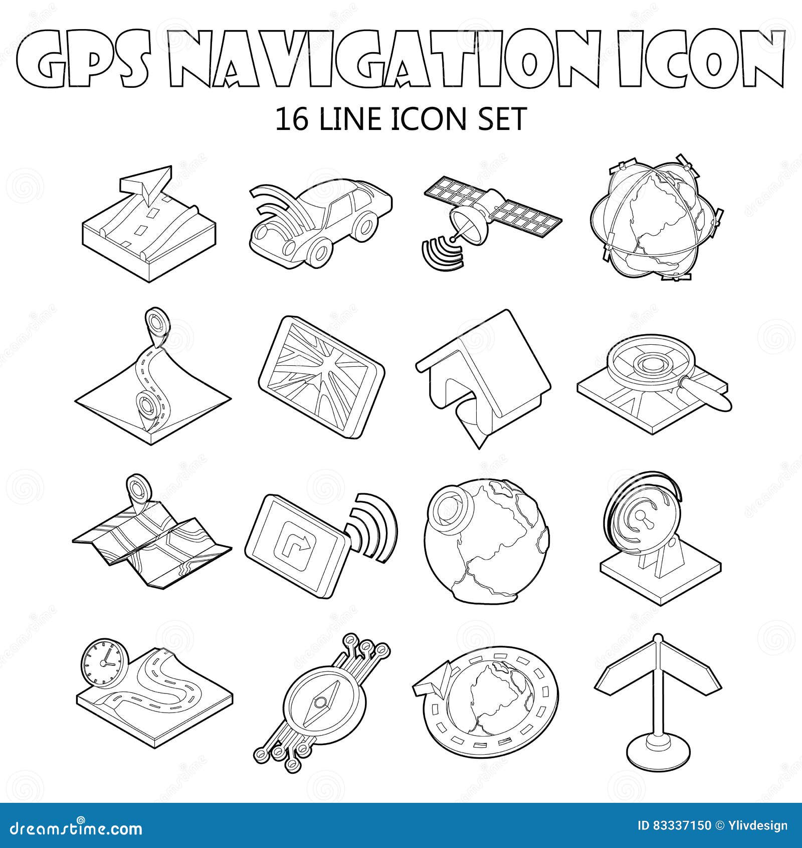 Gps Navigation Icons Set, Outline Style Stock Vector - Illustration of ...