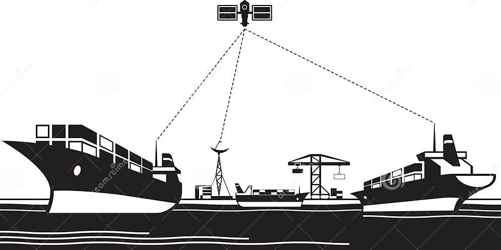 GPS Navigation between Industrial Ships and Cargo Terminal Stock Vector ...