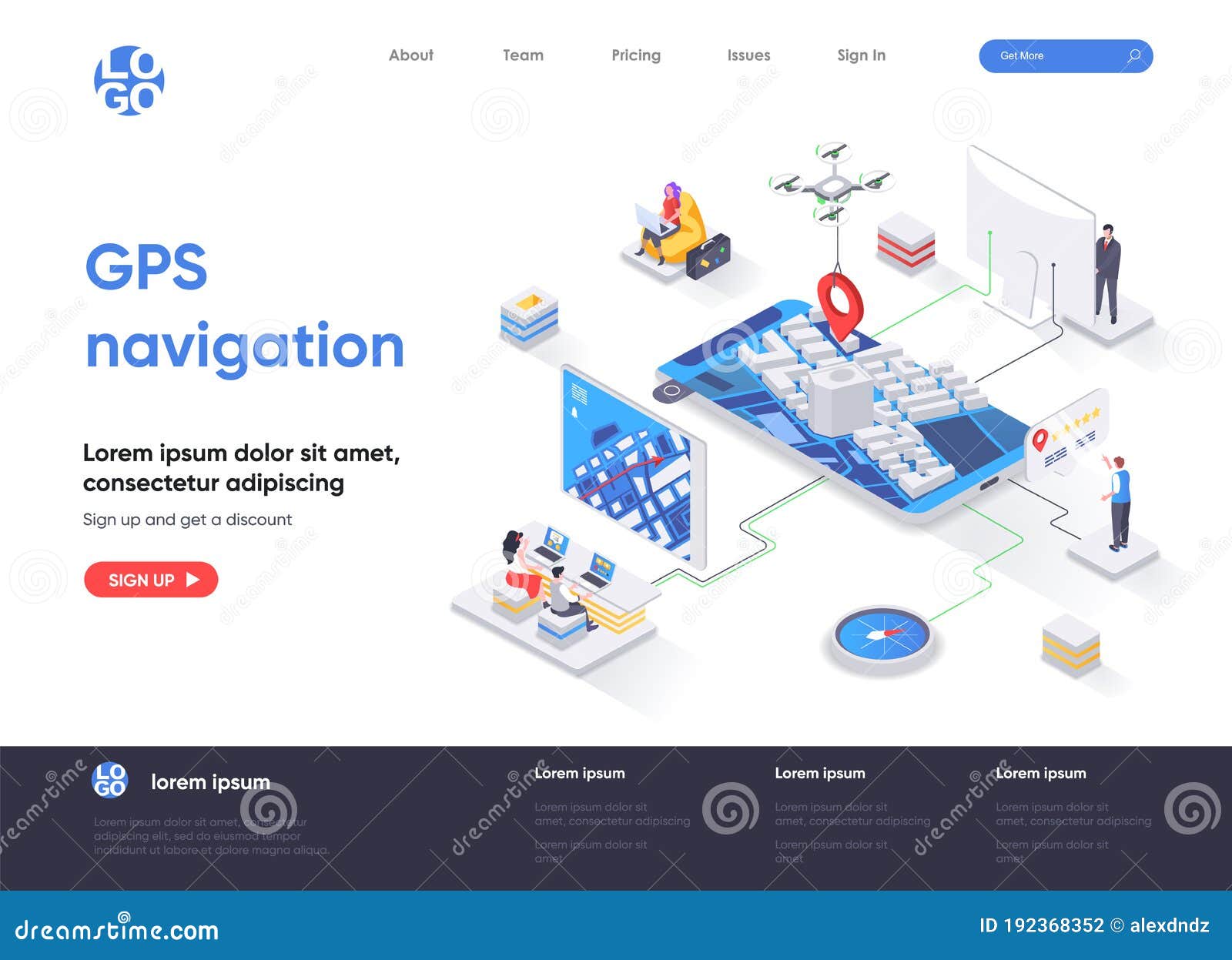 GPS Navigation Isometric Landing Page. Geolocation and Navigation ...