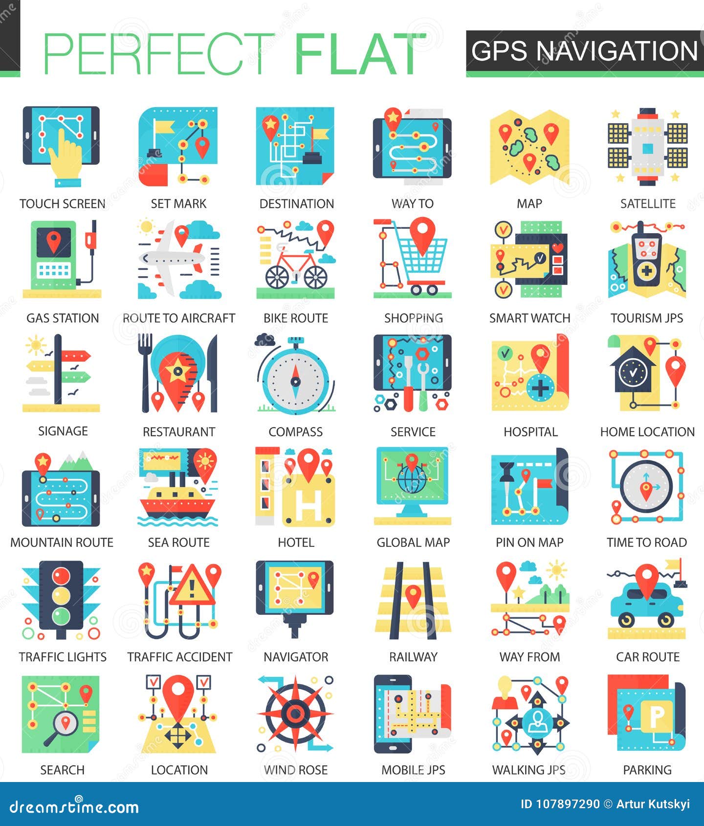 Gps Navigation Location Vector Complex Flat Icon Concept Symbols for ...
