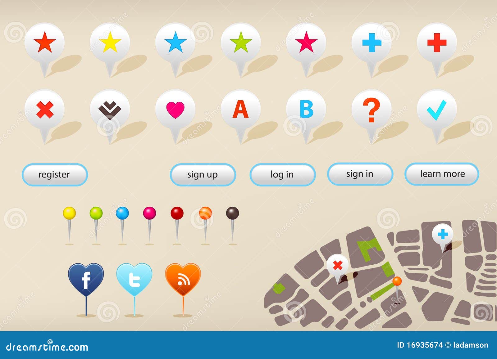 GPS Navigation Markers and Web Elements. Vector Stock Vector ...