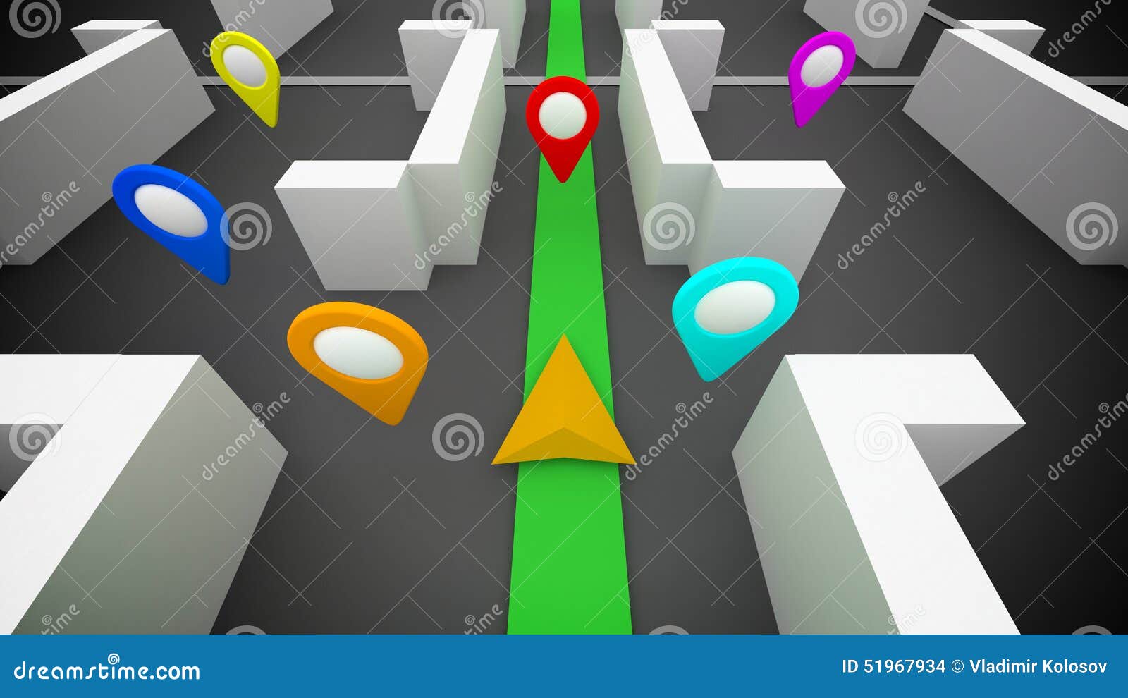 GPS Navigation and Marks on a Map Stock Illustration - Illustration of ...