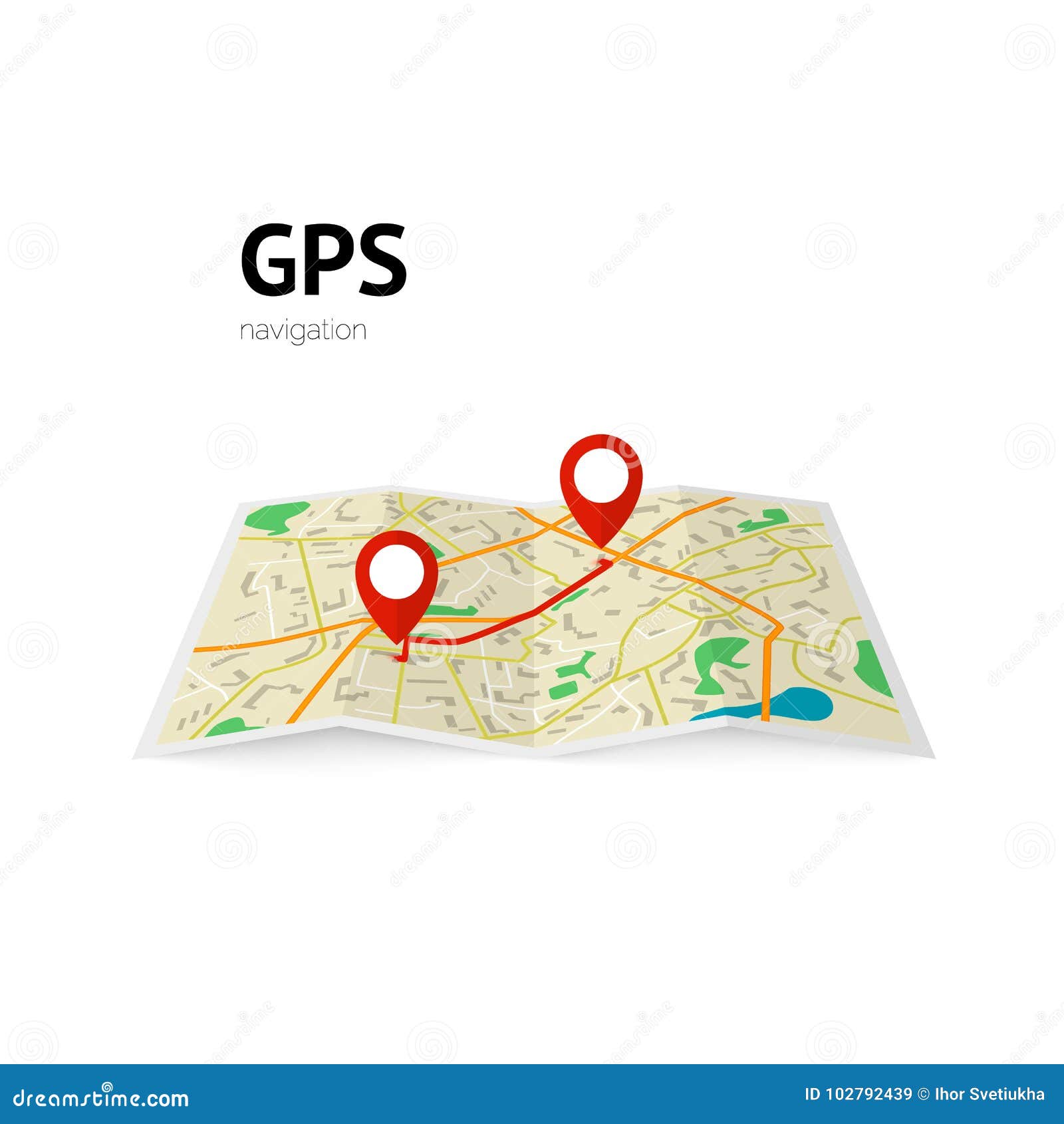 Gps Navigation. the Path on the Map is Indicated by a Pin Stock Vector ...