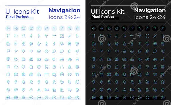GPS Navigation Pixel Perfect Gradient Linear Ui Icons Set for Dark ...