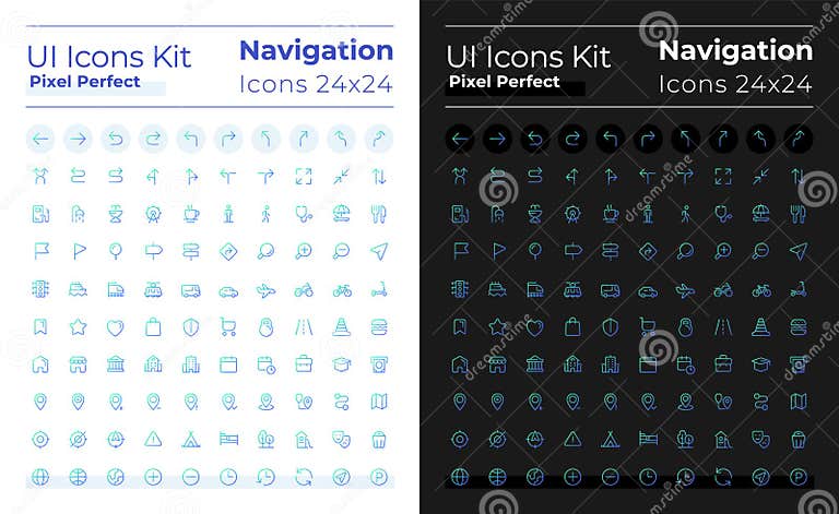 Gps Navigation Pixel Perfect Gradient Linear Ui Icons Set For Dark Light Mode Stock Vector