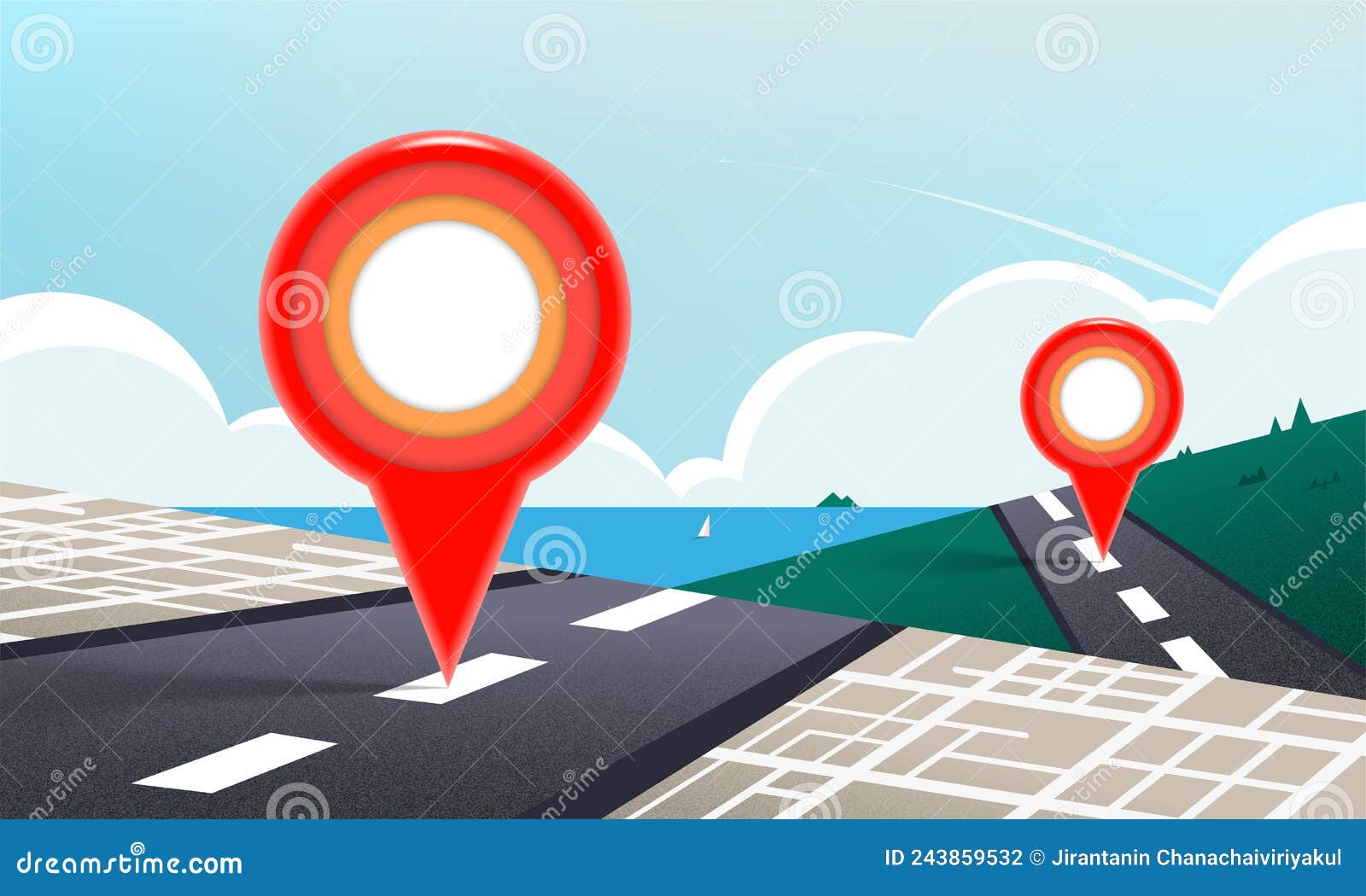 Gps Navigation 2 Point on the Road Going To the Sea Stock Vector ...