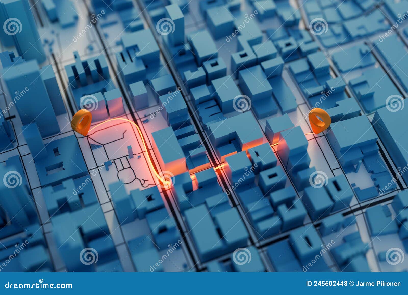 GPS Navigation Route between Two Points in a City. Stock Illustration ...