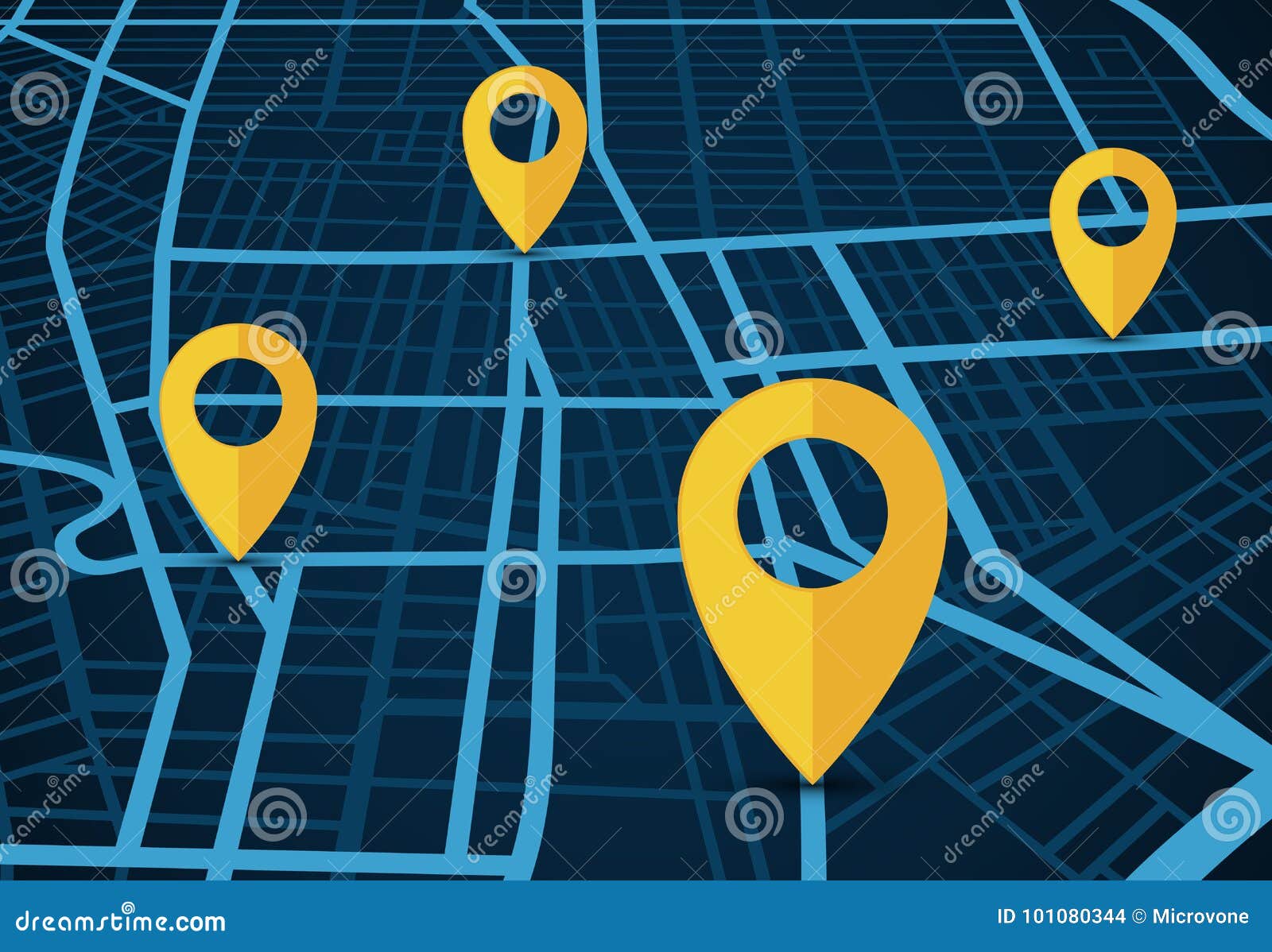 GPS Navigation Service Vector Concept. 3D Map with Location Pointers ...