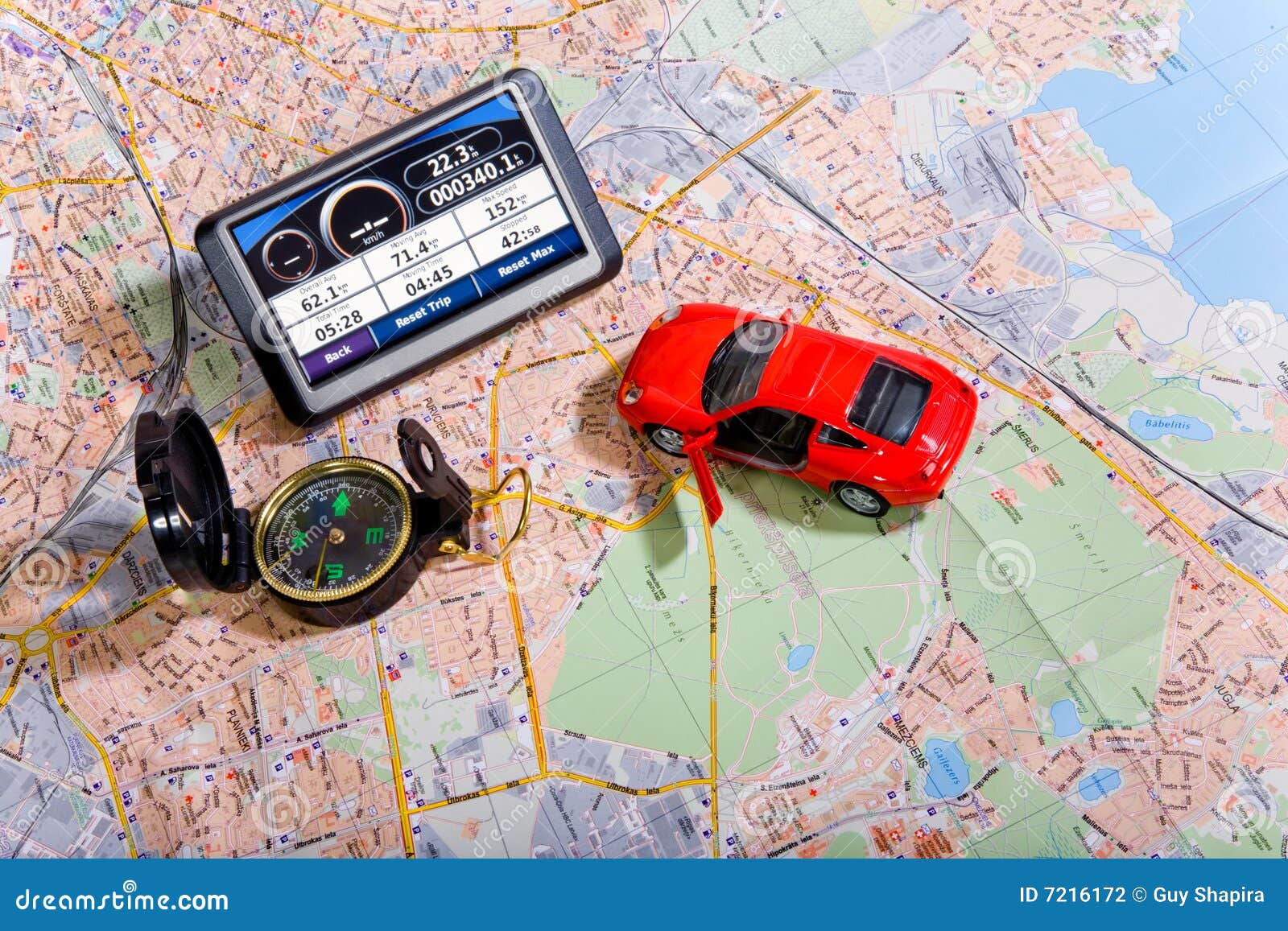 GPS Navigation System on a Traveling Map Stock Photo - Image of global ...