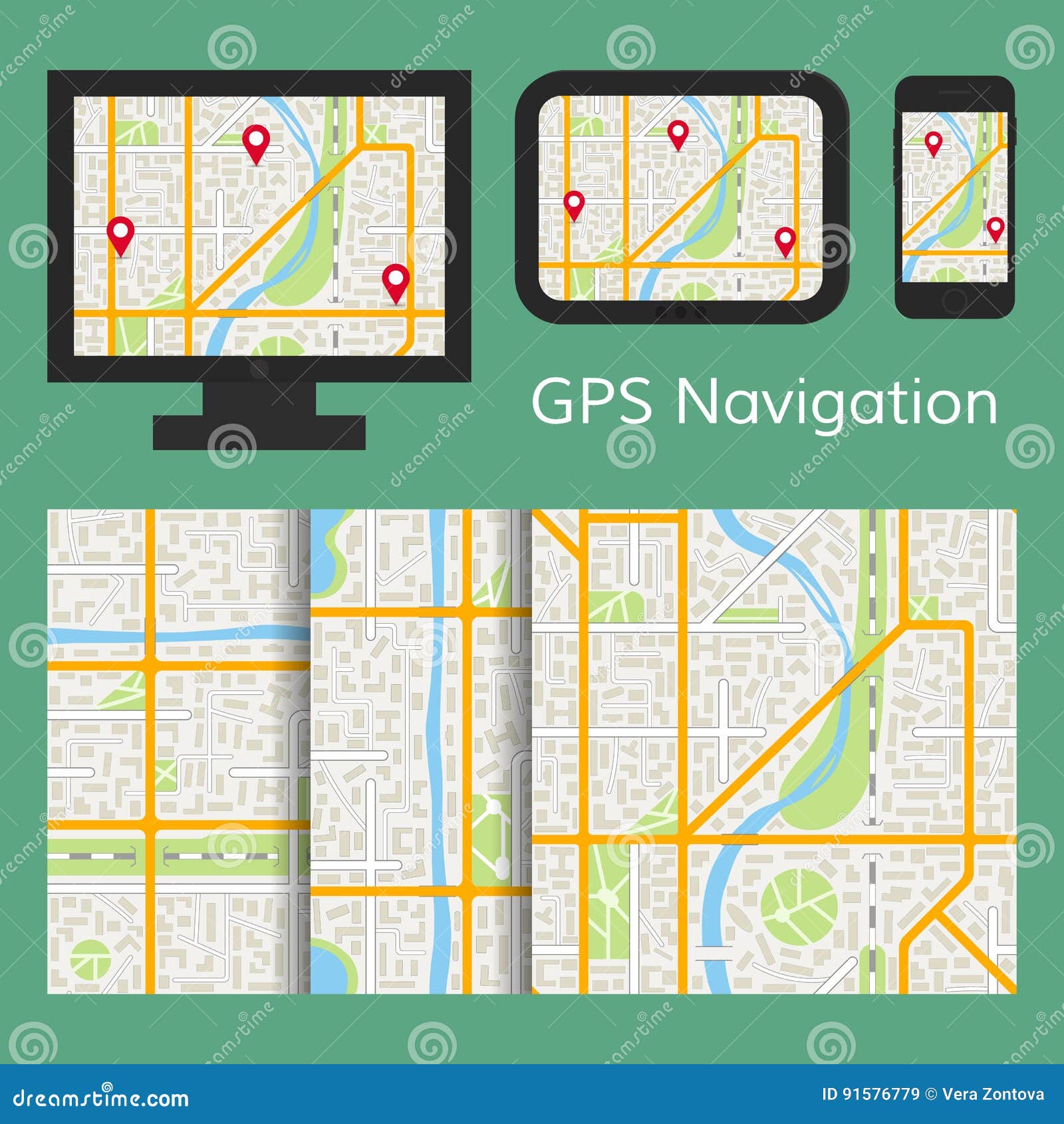 GPS Navigation on Tablet, Smartphone and Computer. Stock Vector ...