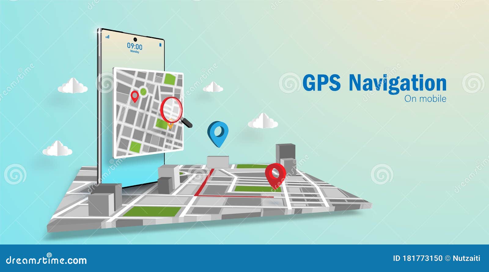 GPS Navigator Application Concept, Search a Direction Via Appplication ...