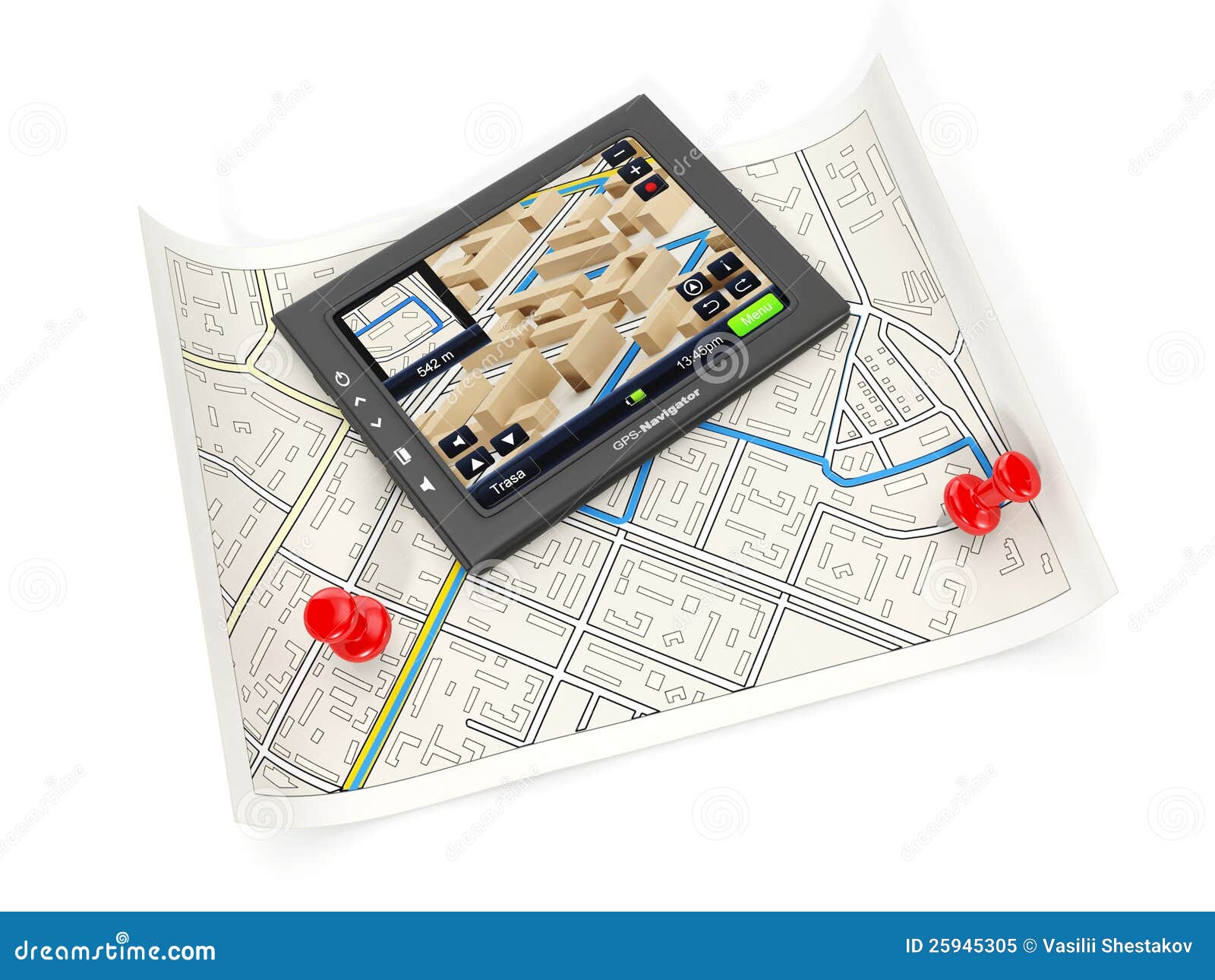 GPS navigator and the card stock illustration. Illustration of ...