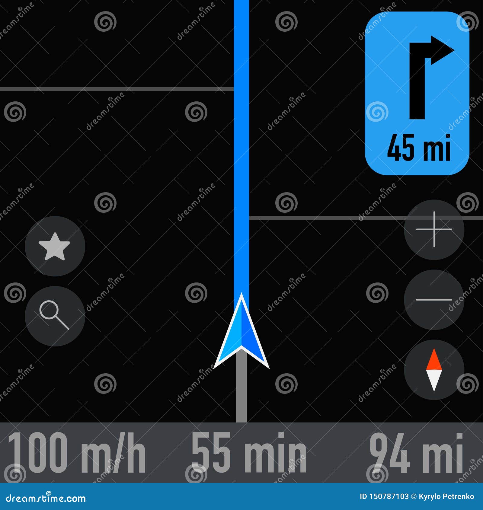 Gps Navigator Screen Shot of Active Route Stock Vector - Illustration ...