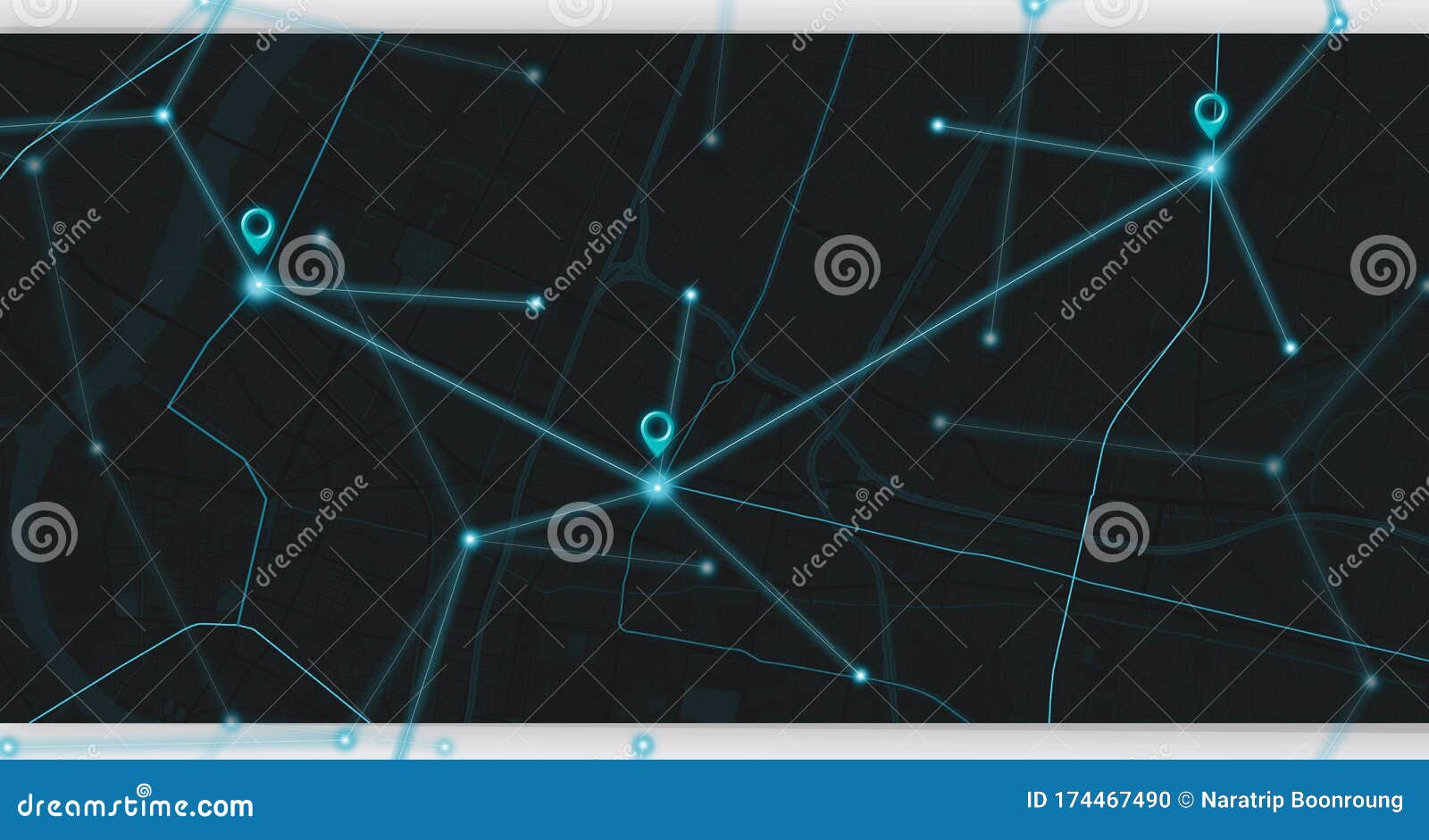 GPS.navigator Shining Pins Simulates the Map on a Modern Black ...