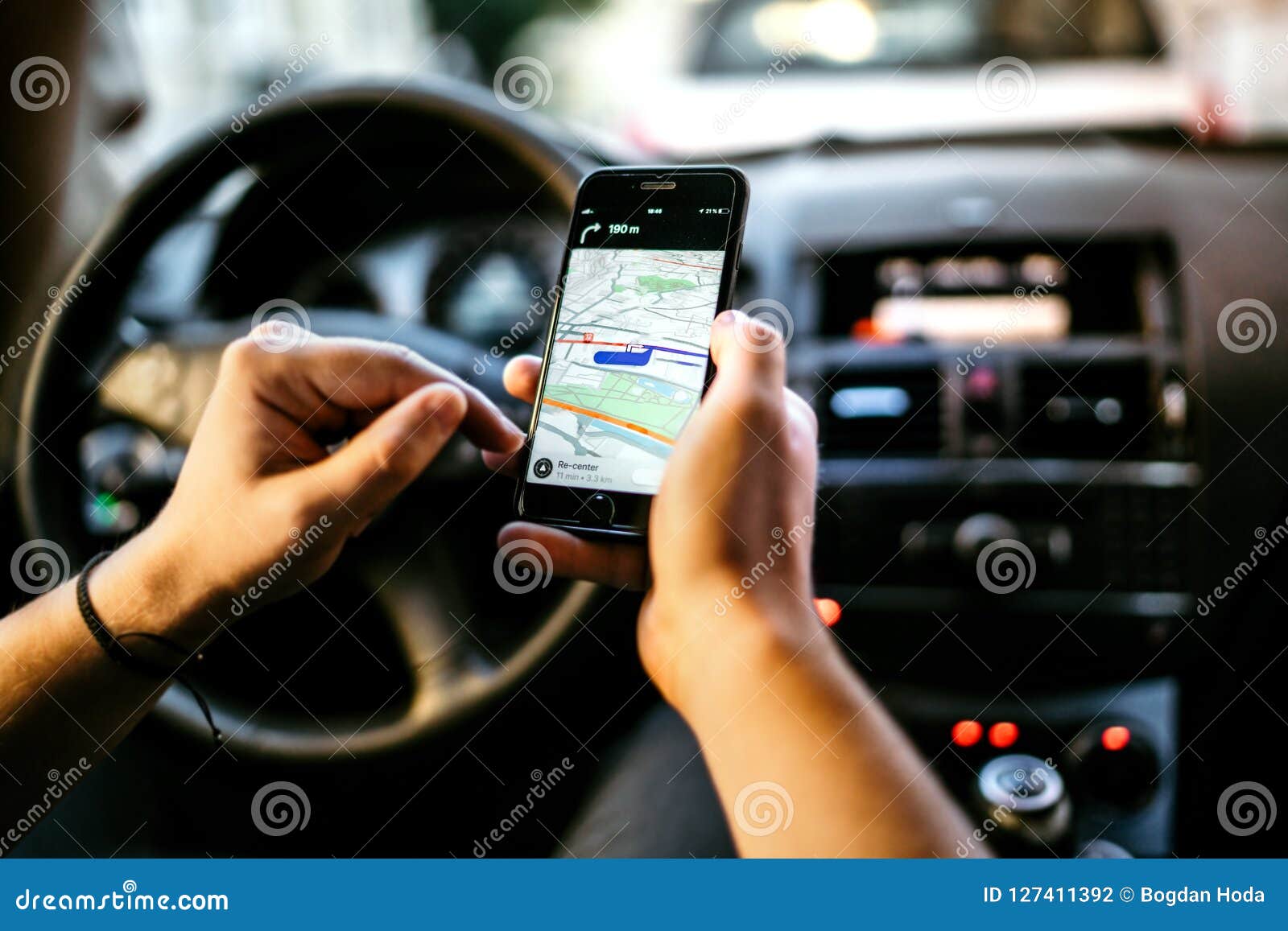 GPS and Online Map To Route Destination. Young Man Using Network ...