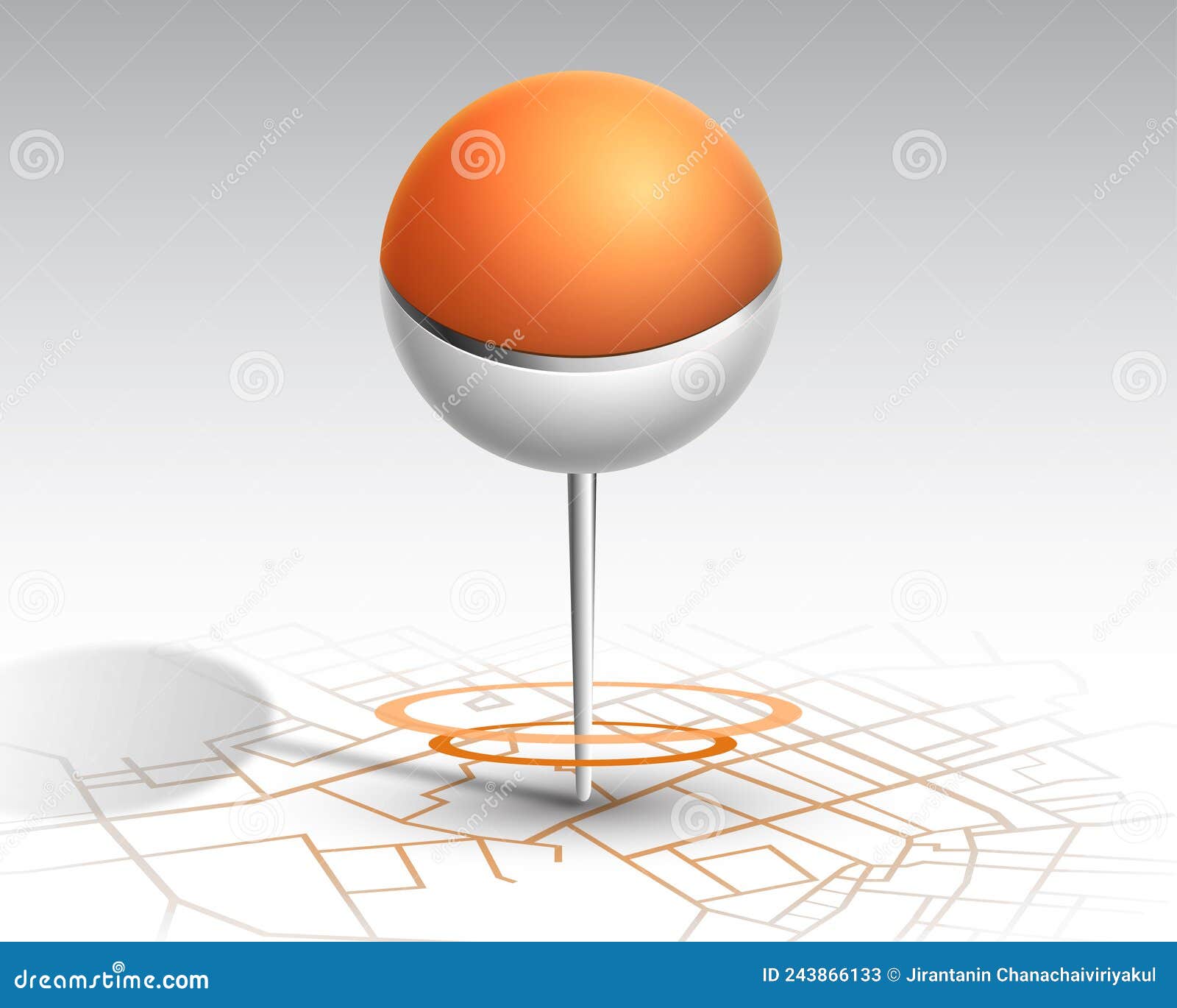 GPS.orange Color Pin Dropping at Location on Map Stock Vector ...