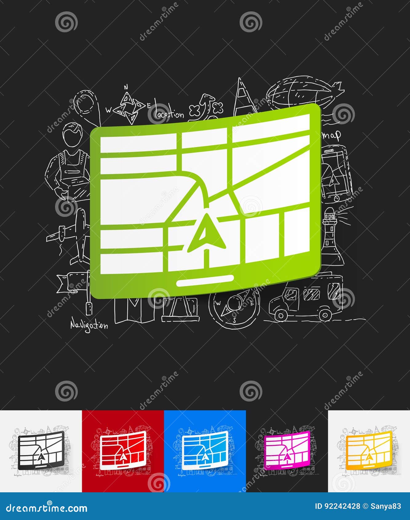 Gps Paper Sticker with Hand Drawn Elements Stock Vector - Illustration ...