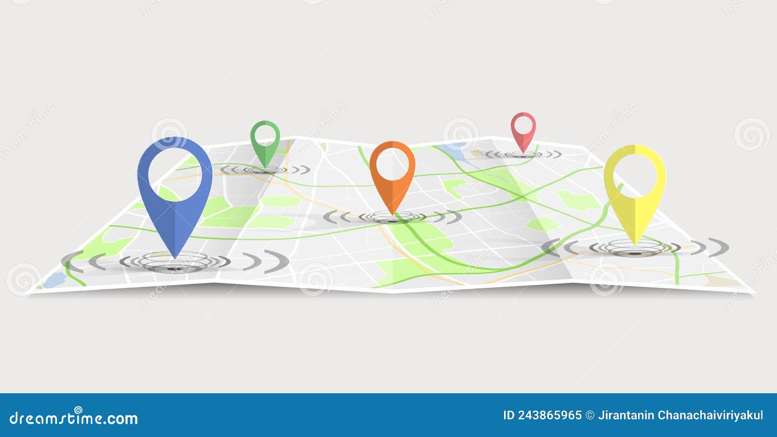 GPS pin on Map paper style stock vector. Illustration of crossroad ...