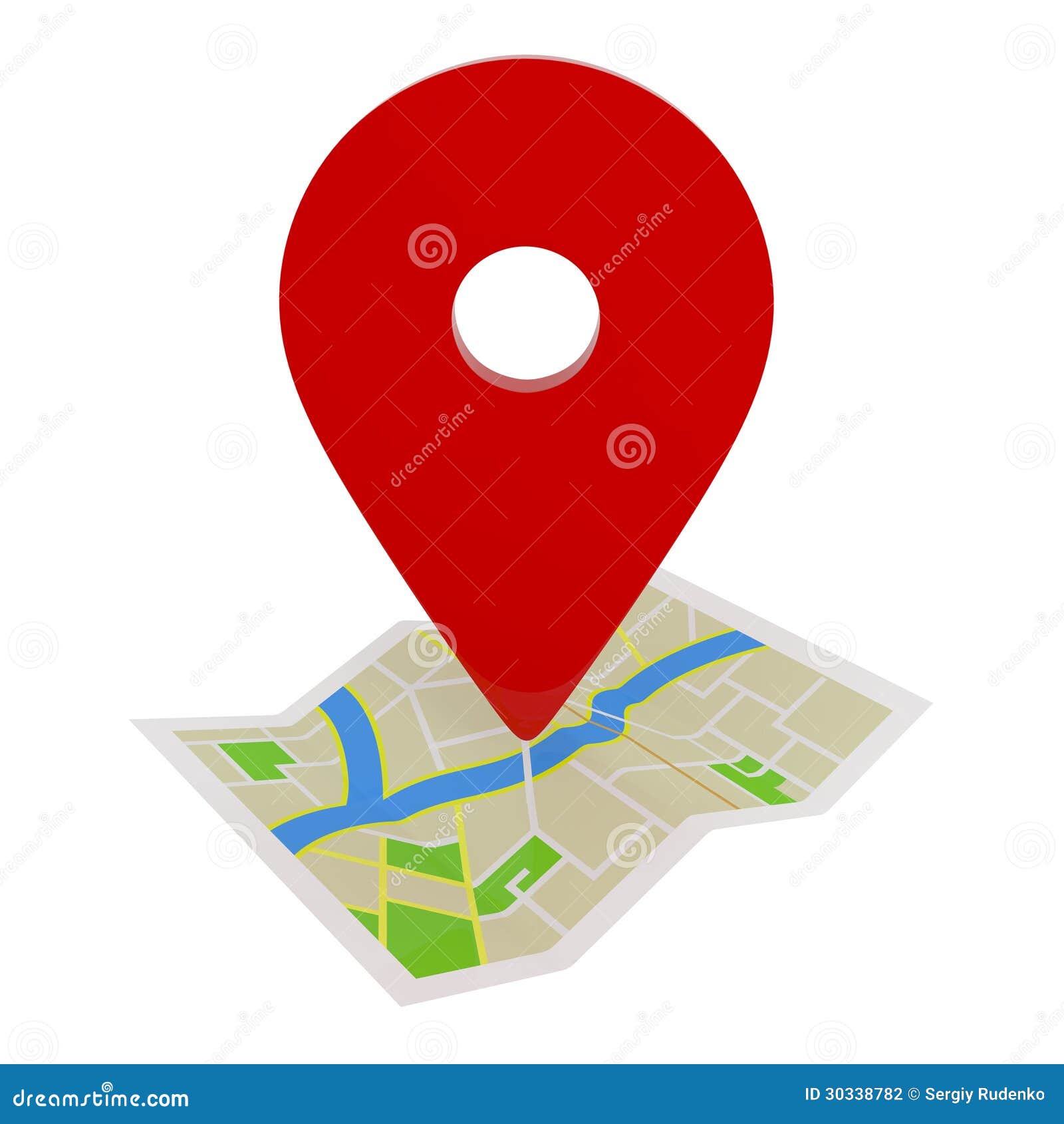 GPS Pointer On Route Map Isolated On White Stock Photography - Image ...