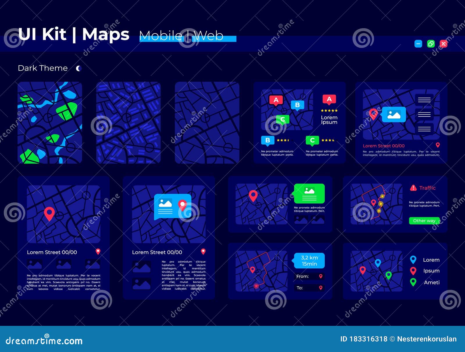 GPS Position UI Elements Kit Stock Vector - Illustration of route, menu ...