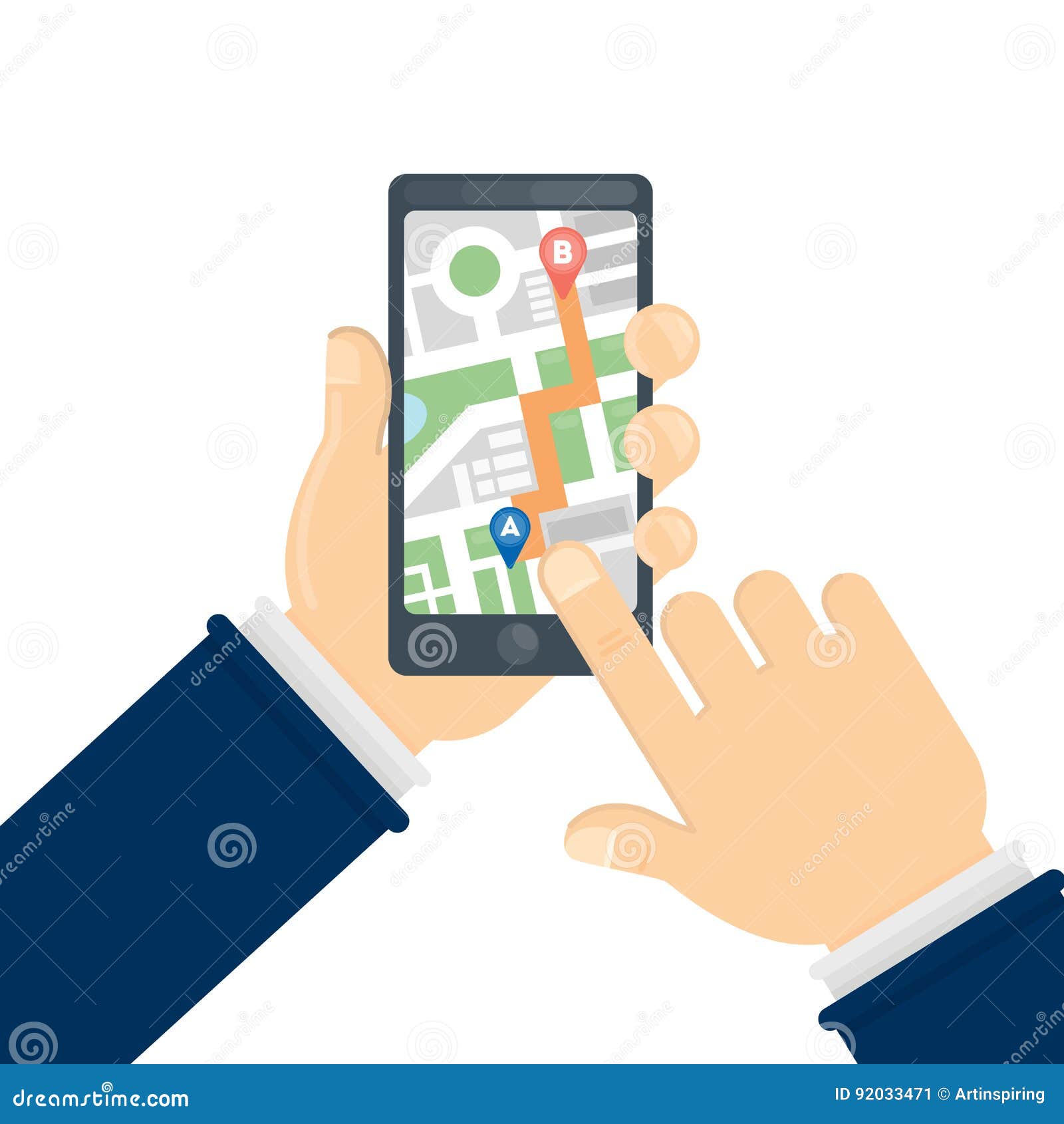 GPS roadmap on smartphone. stock vector. Illustration of phone - 92033471