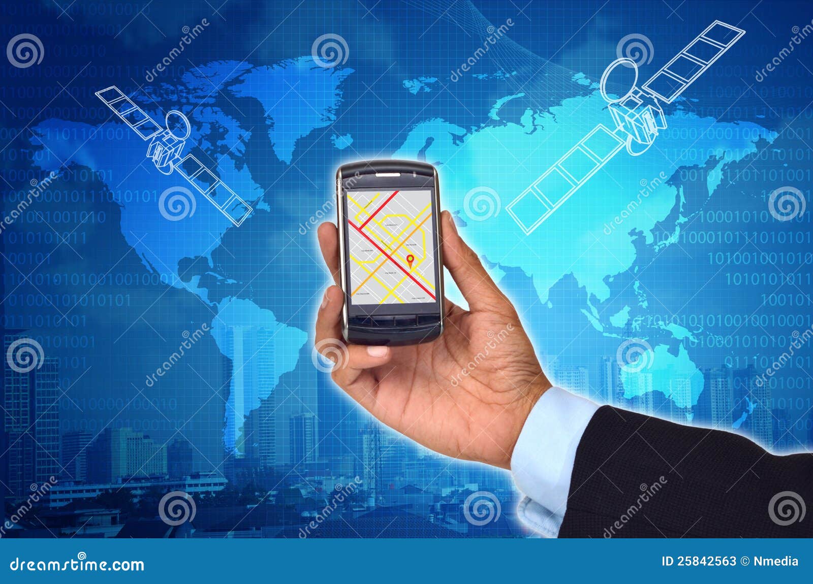 GPS with smart phone stock image. Image of connection - 25842563
