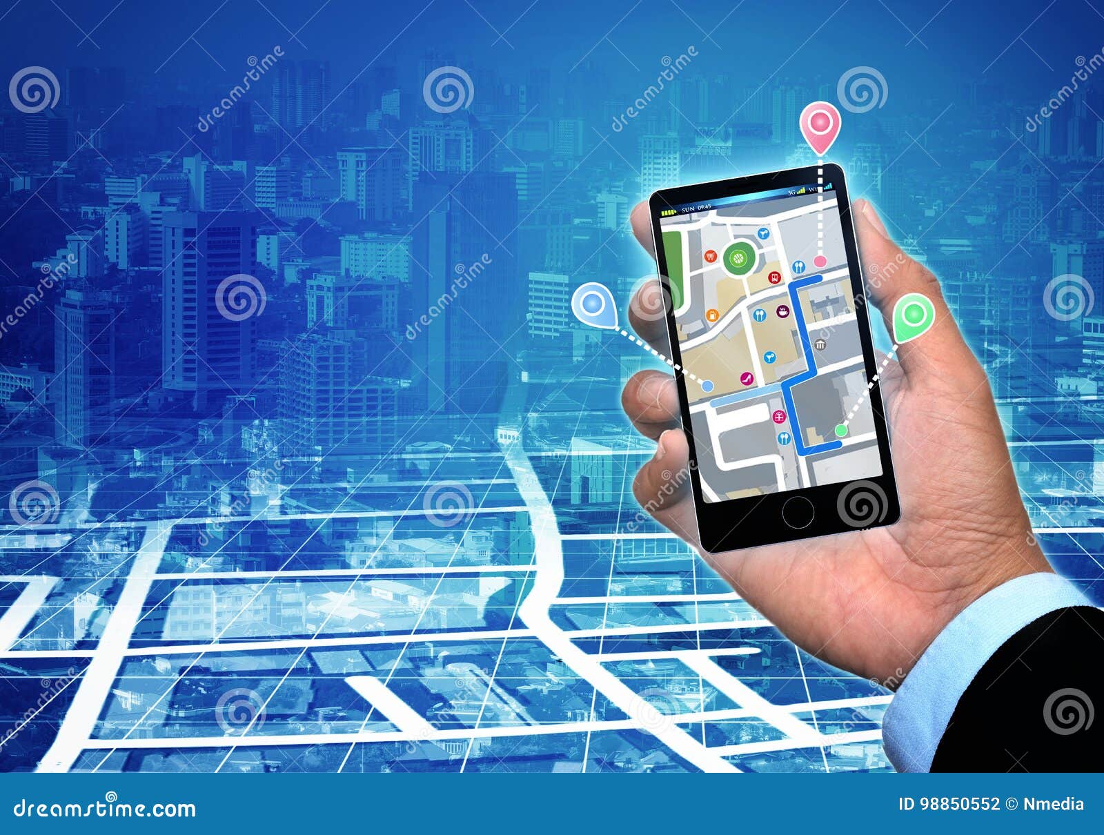 GPS on street map stock photo. Image of device, system - 98850552