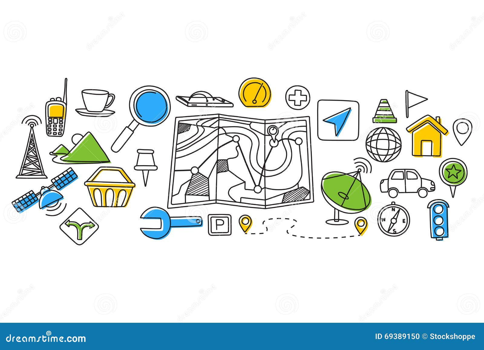 GPS System Concept for Web Design Template Stock Vector - Illustration ...