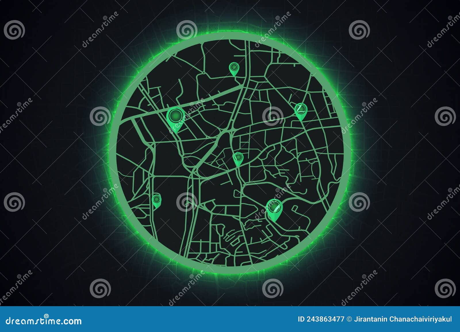 Gps Technology Map Concept. Pin Icon with Glow Light Behind the Street ...